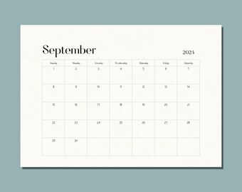 September 2024 Printable Calendar Minimalist Monthly Planner - Etsy