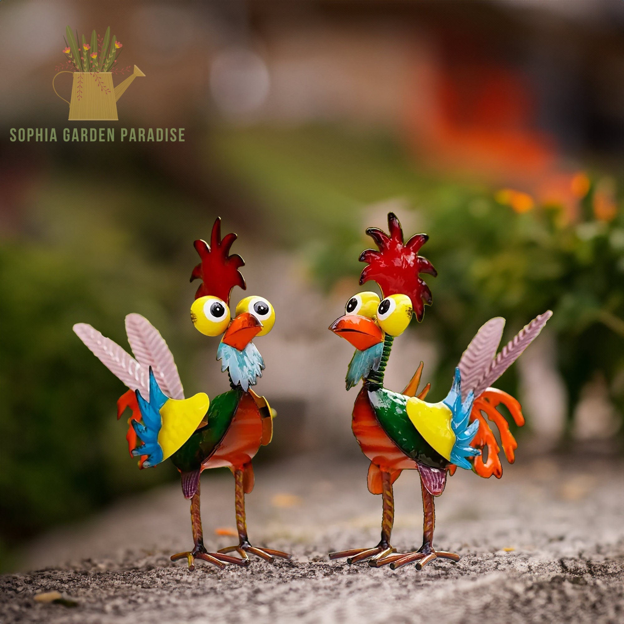 Strange Metal Rooster With Spring Head, Garden Statue, Outdoor Yard ...