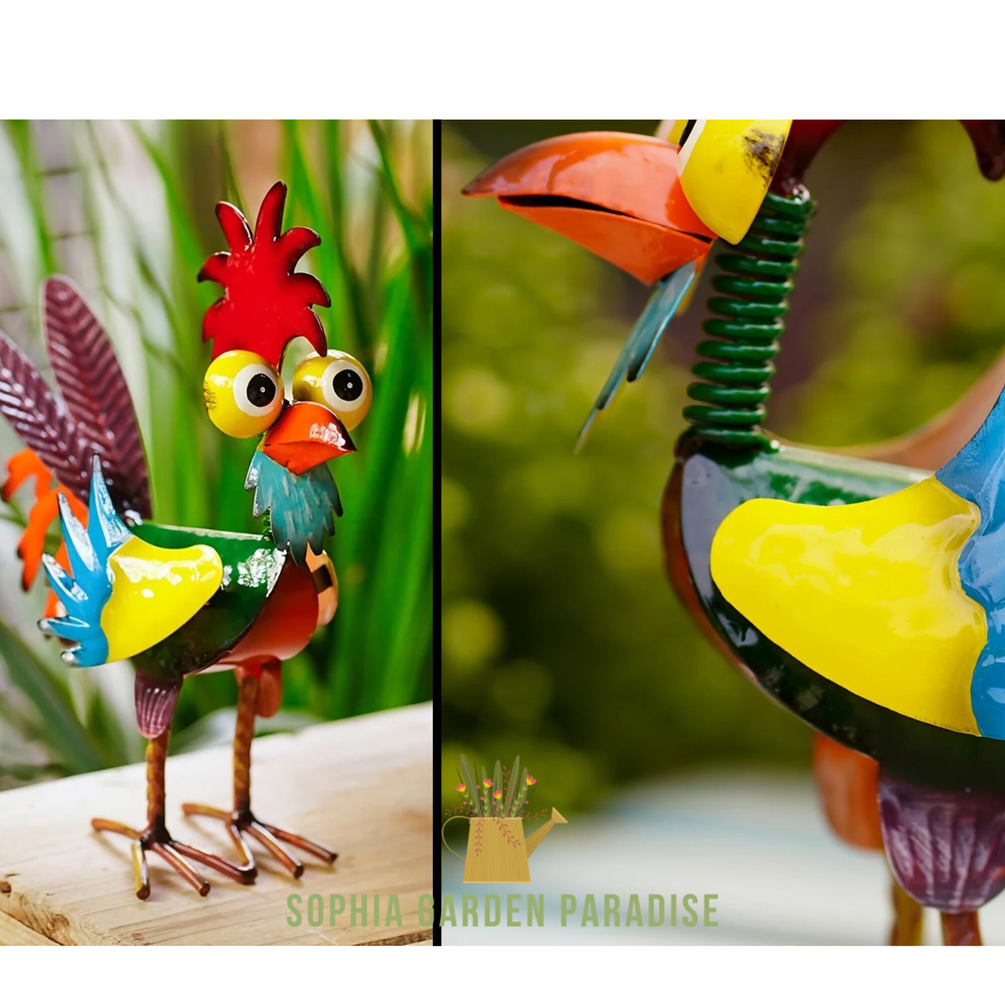 Strange Metal Rooster With Spring Head, Garden Statue, Outdoor Yard ...