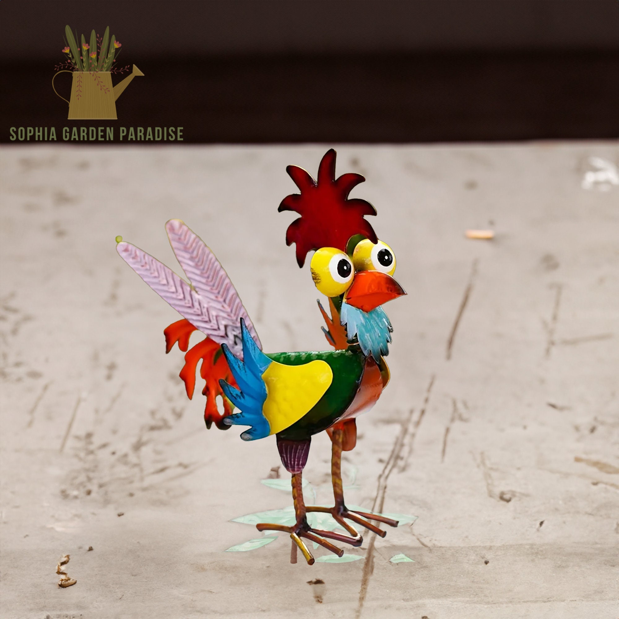 Strange Metal Rooster With Spring Head, Garden Statue, Outdoor Yard ...