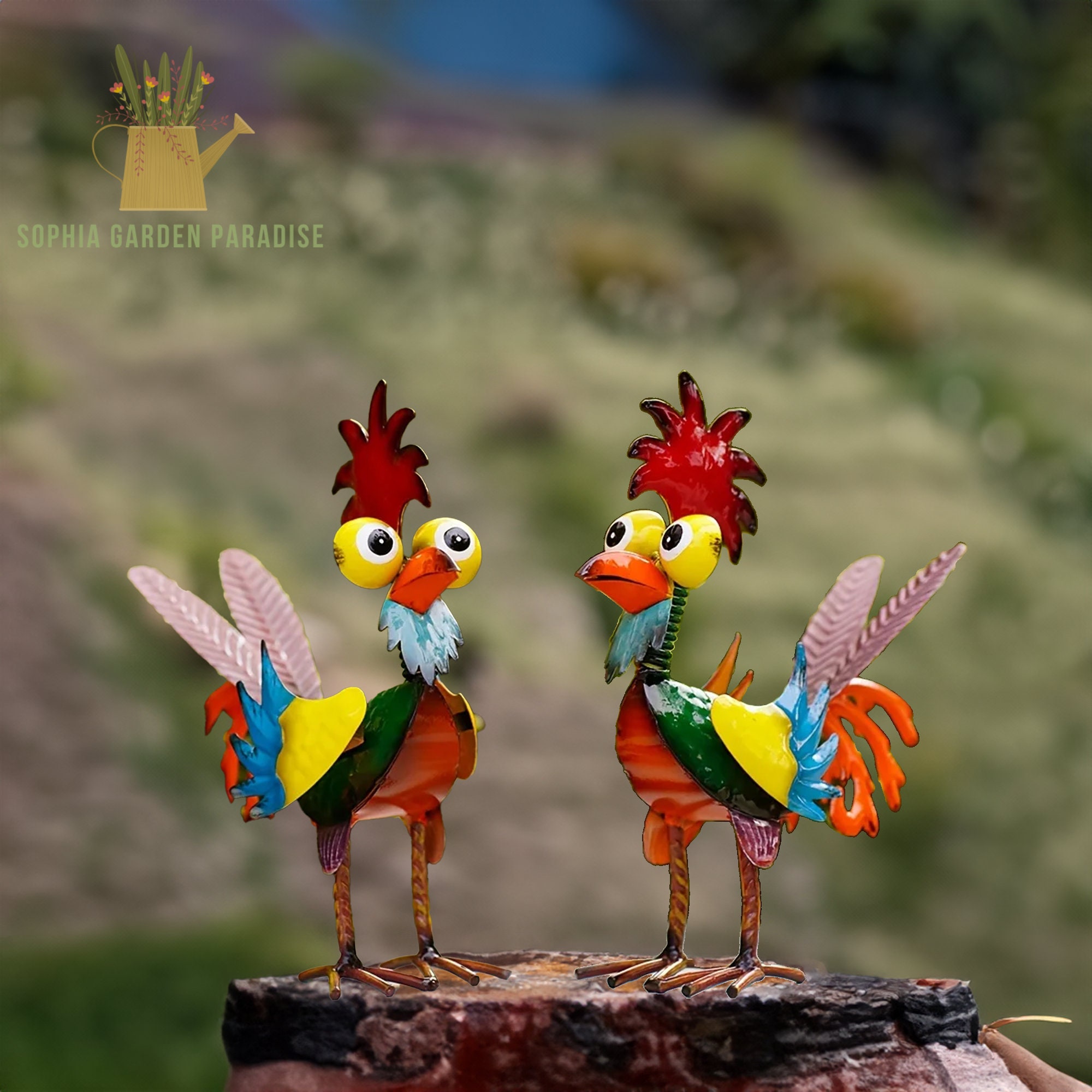 Strange Metal Rooster With Spring Head, Garden Statue, Outdoor Yard ...