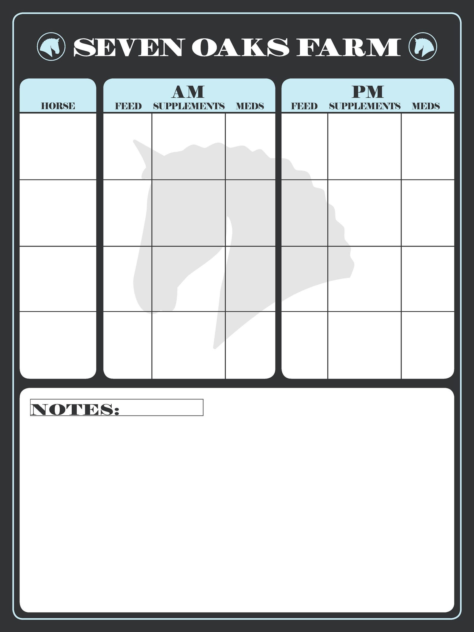 Feed Chart for Horse Barn - Etsy