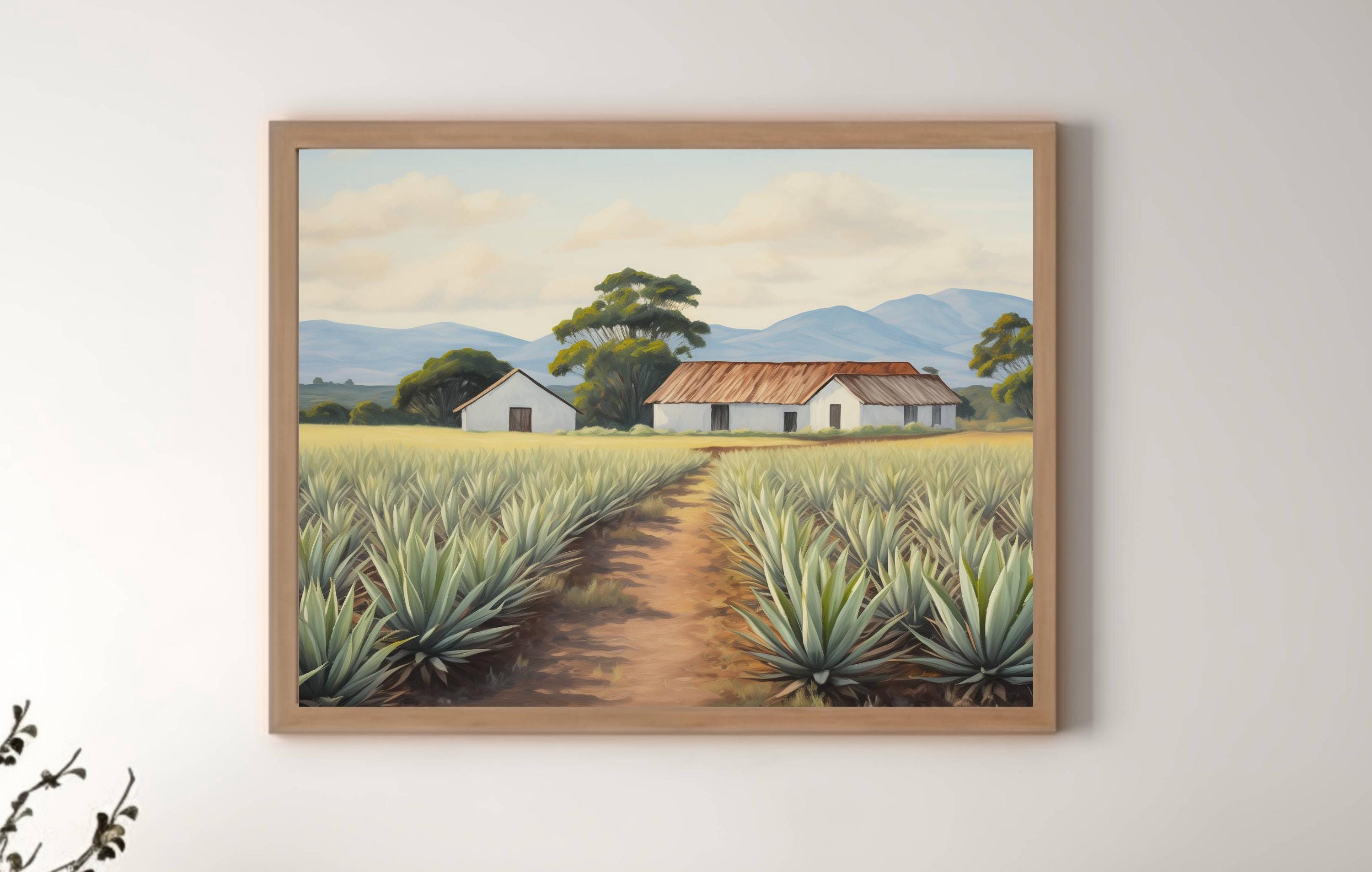Printable Agave Farm Landscape, Rustic Mexican Farm Oil Painting ...