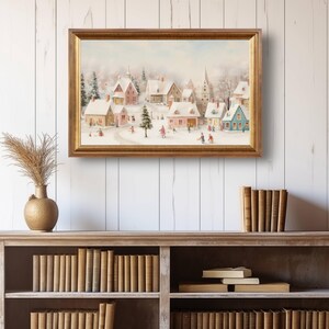 Printable Pastel Christmas Village, Girlie Winter Art, Holiday Poster ...
