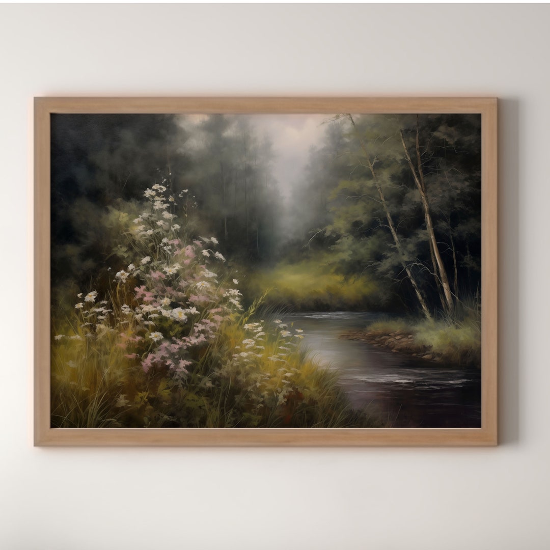 Printable Wildflower Creek Forest Cottage Core Décor Oil Painting ...