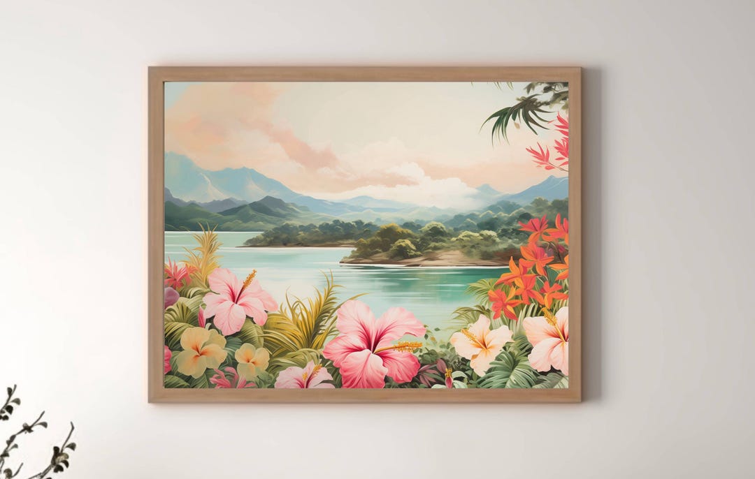 Digital Art Tropical Watercolor Wall Art, Palm Tree Art, Hawaiian Wall ...