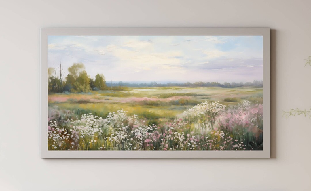 TV Frame Art Spring Flower Meadow Cottage Core Décor Wildflower Rustic ...