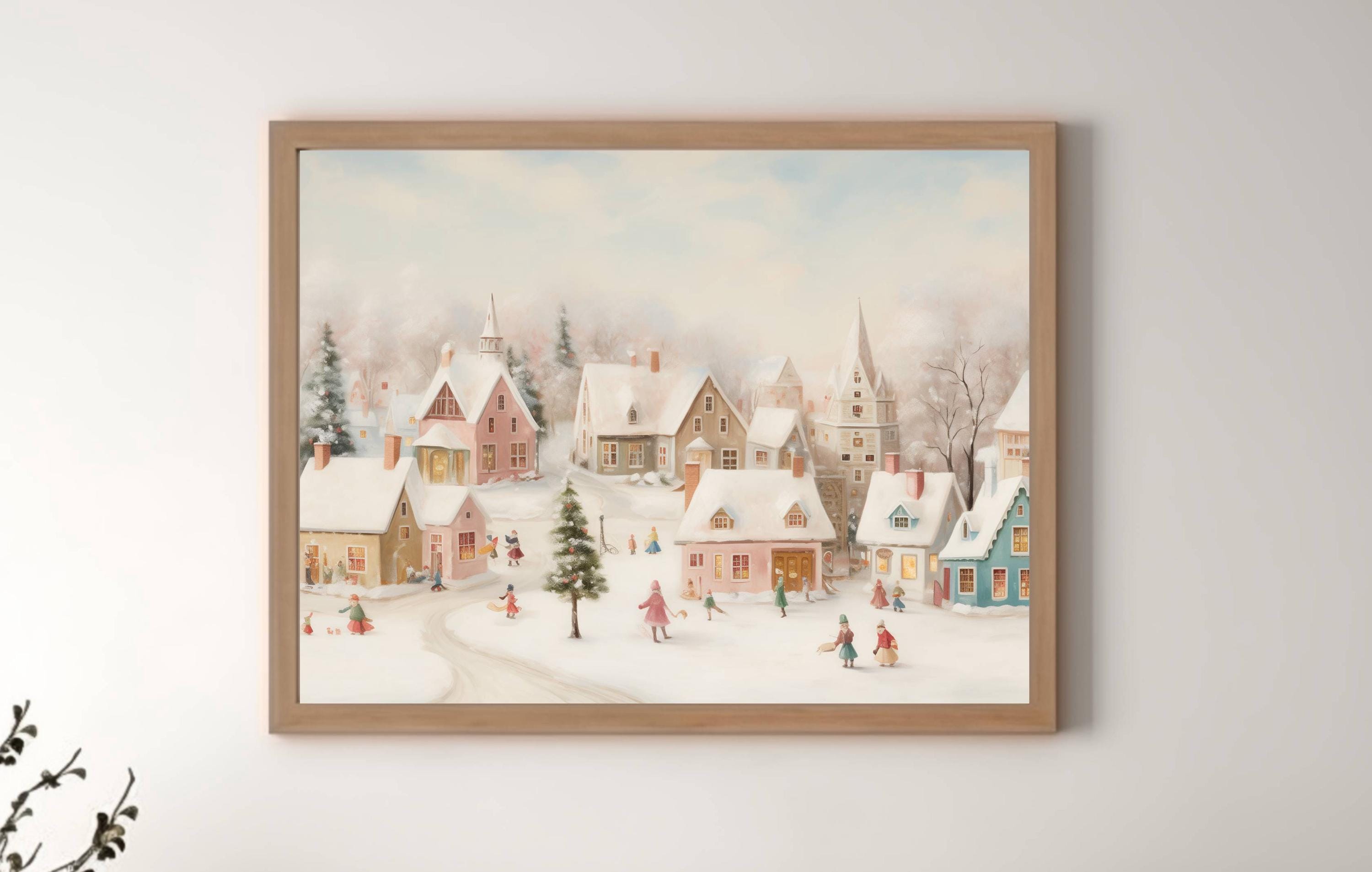 Printable Pastel Christmas Village, Girlie Winter Art, Holiday Poster ...