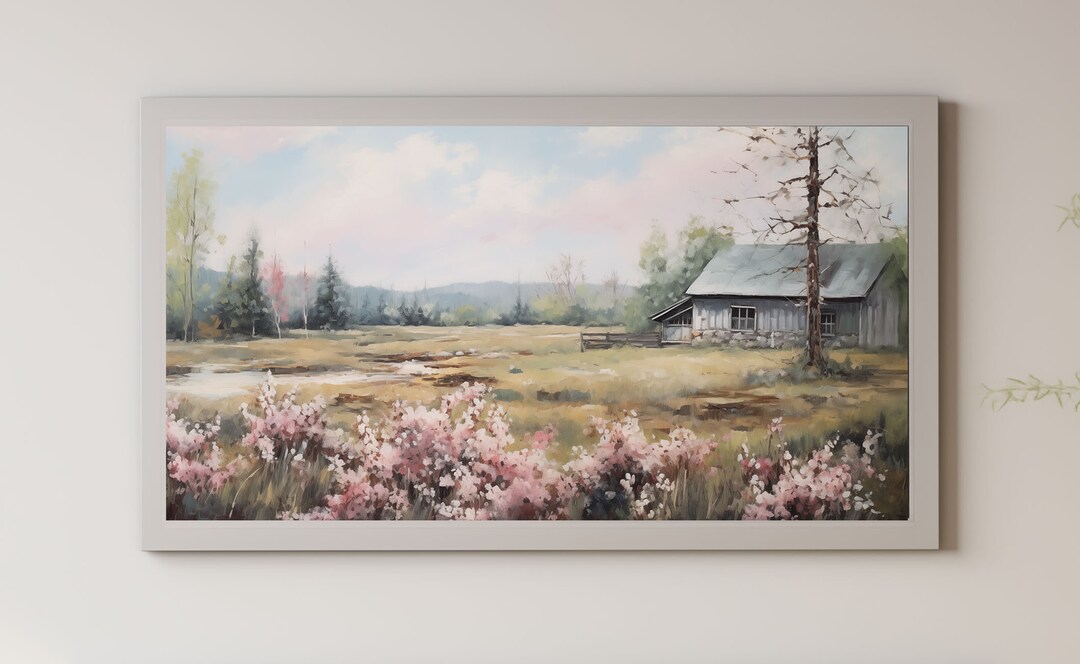 Samsung Frame TV Art Spring Vintage Farm Landscape Muted Colors Cottage ...