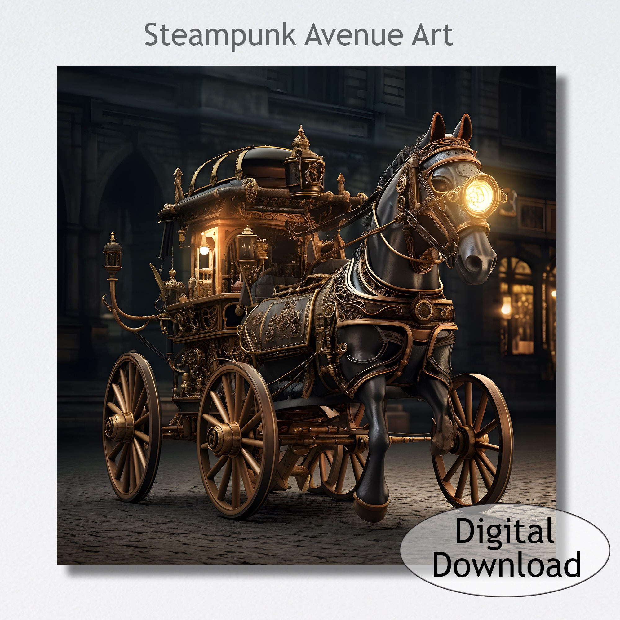 Steampunk HORSE & BUGGY, Printable Wall Art, Colorful Wall Art, Trendy ...