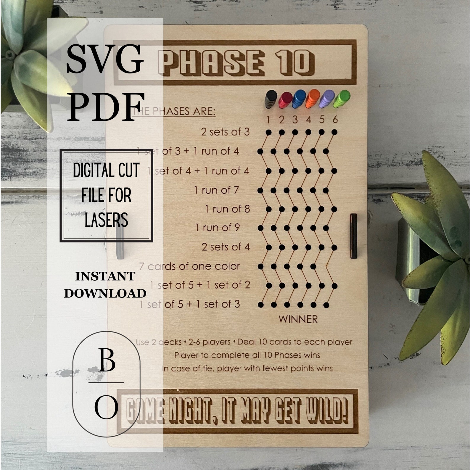 Phase 10 SVG Digital File, Laser Cut File Phase Ten, SVG Board Game ...