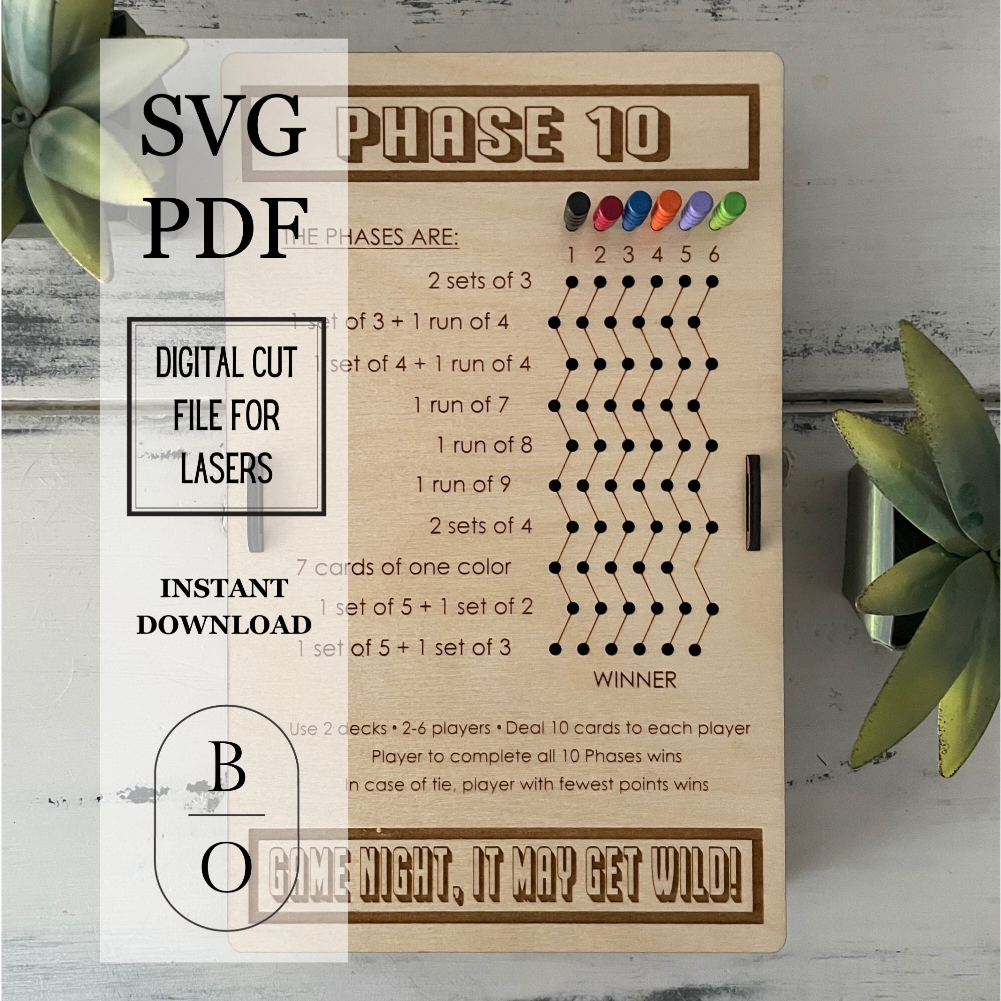 Phase 10 SVG Digital File, Laser Cut File Phase Ten, SVG Board Game, Glowforge Laser Files ...