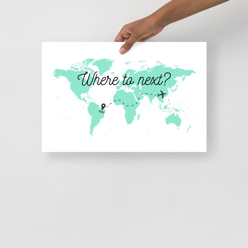 Where to Next World Map Thick Matte Poster Travel Themed Home Decor ...