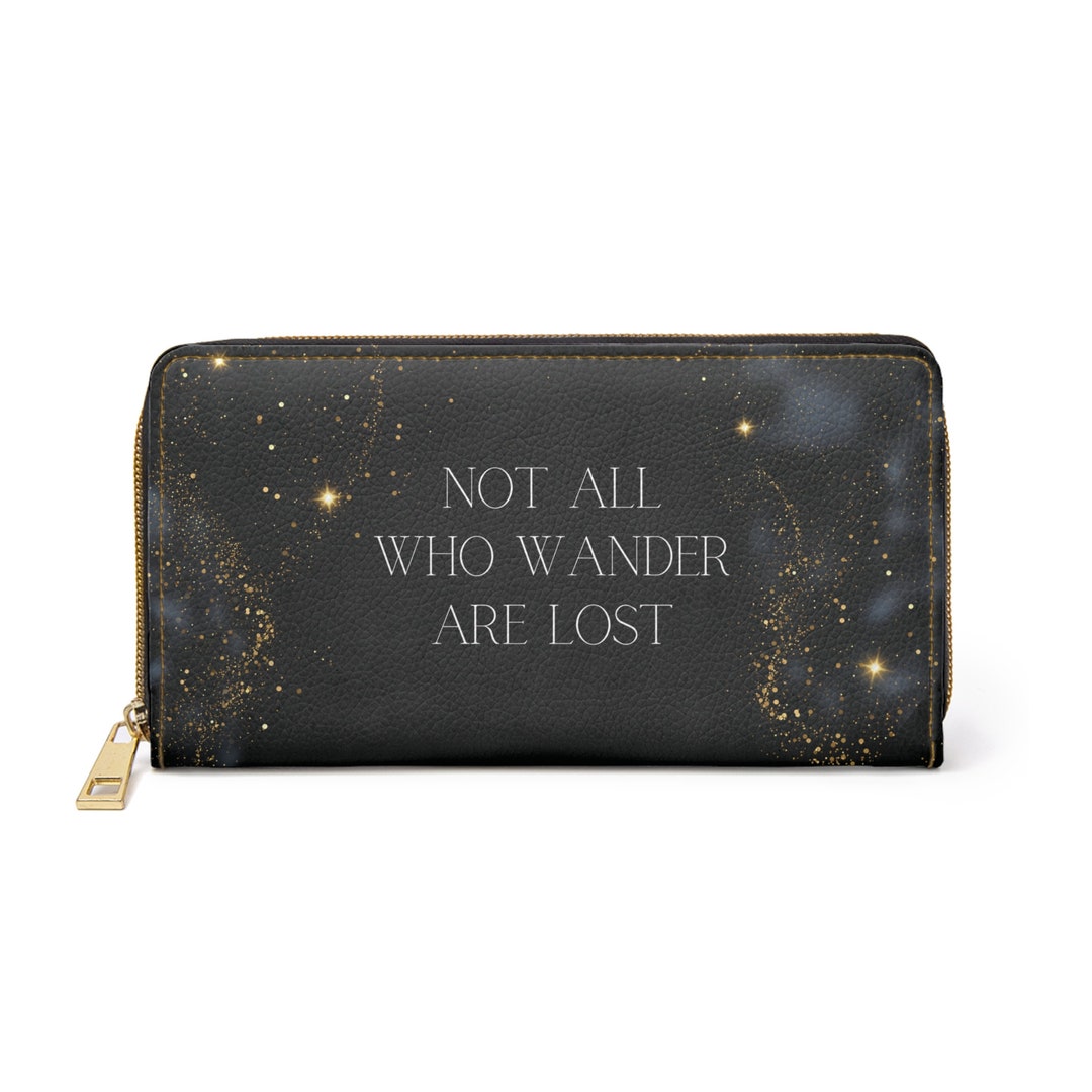Not All Who Wander Are Lost | Pale Black Stary Wallet | Gold Zipper ...