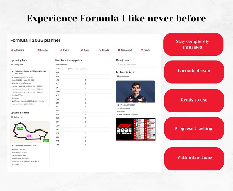 F1 2025 Planner Notion Template: Interactive Grand Prix Race Tracker ...