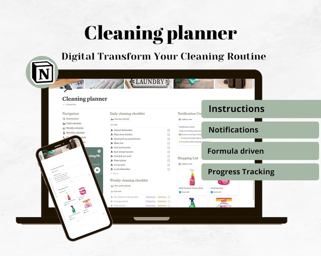 Cleaning Planner Notion Template: Digital Cleaning Schedules (digital ...