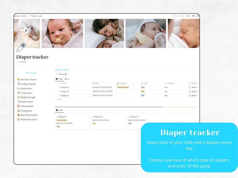 Newborn Tracker & Baby Care Planner Notion Template, Daily Baby Log ...