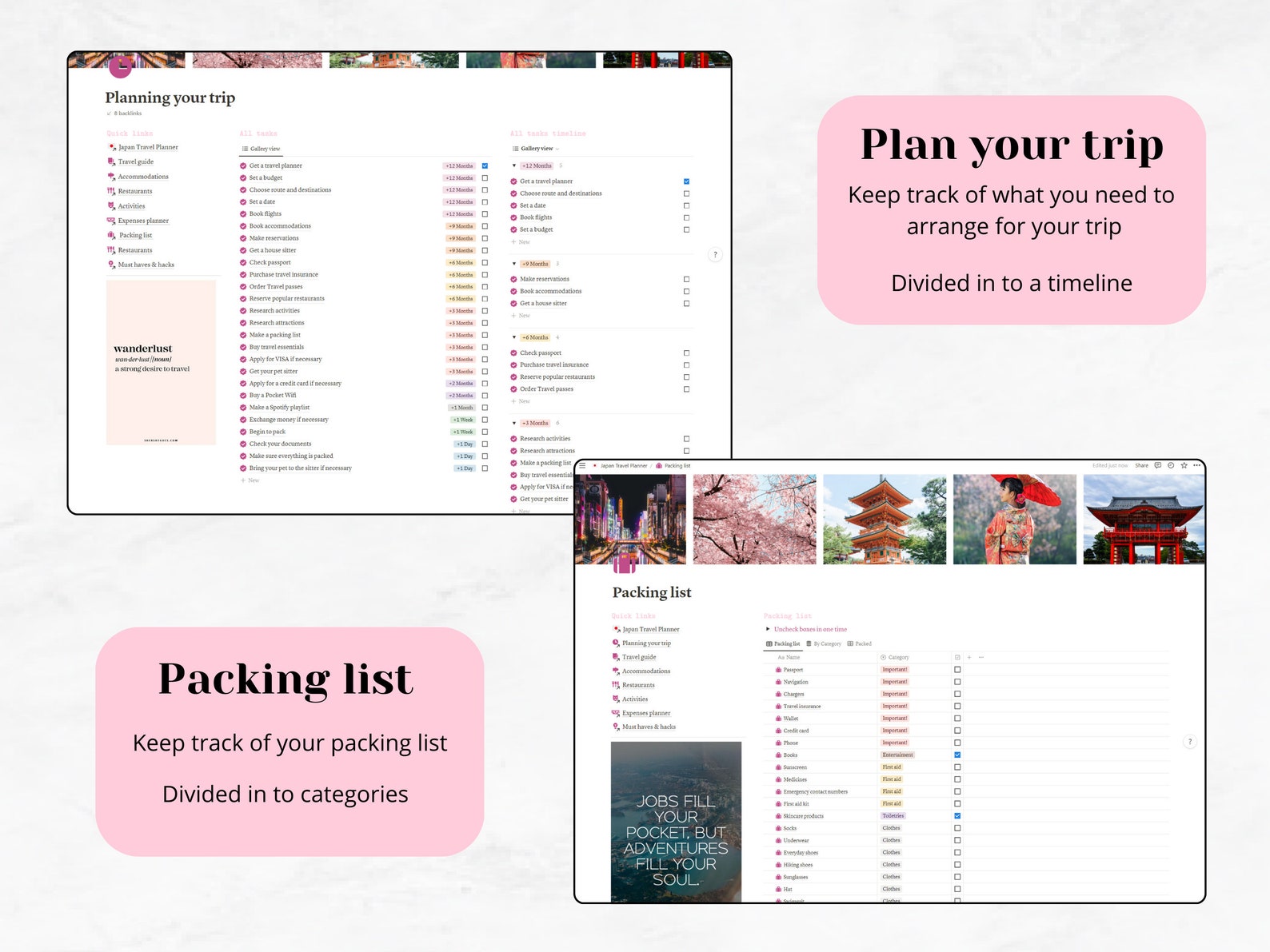 Japan Travel Planner Notion Template: Itinerary & Journal (digital ...
