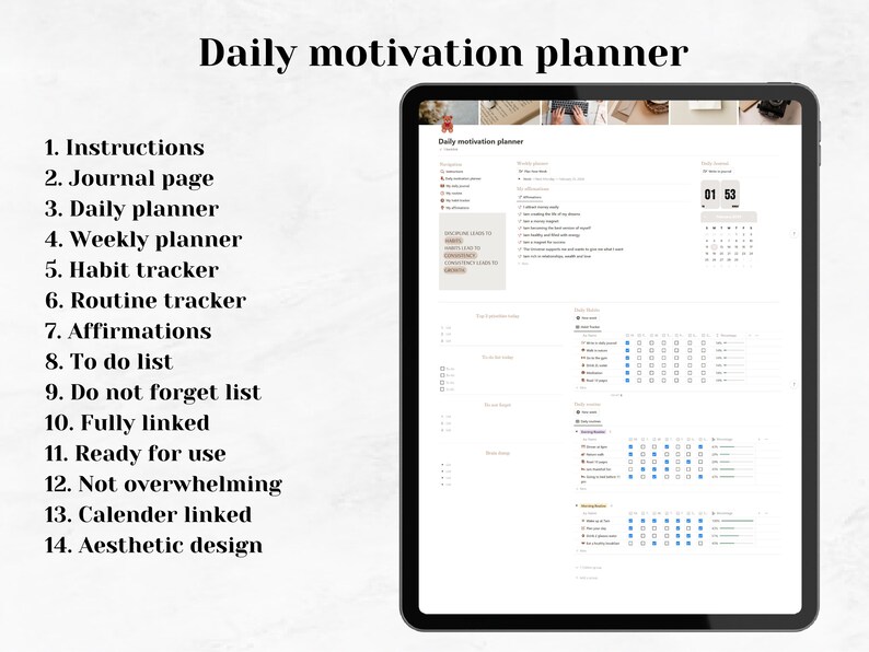 Daily Motivation Planner: Notion Template, Habit Tracker (digital ...