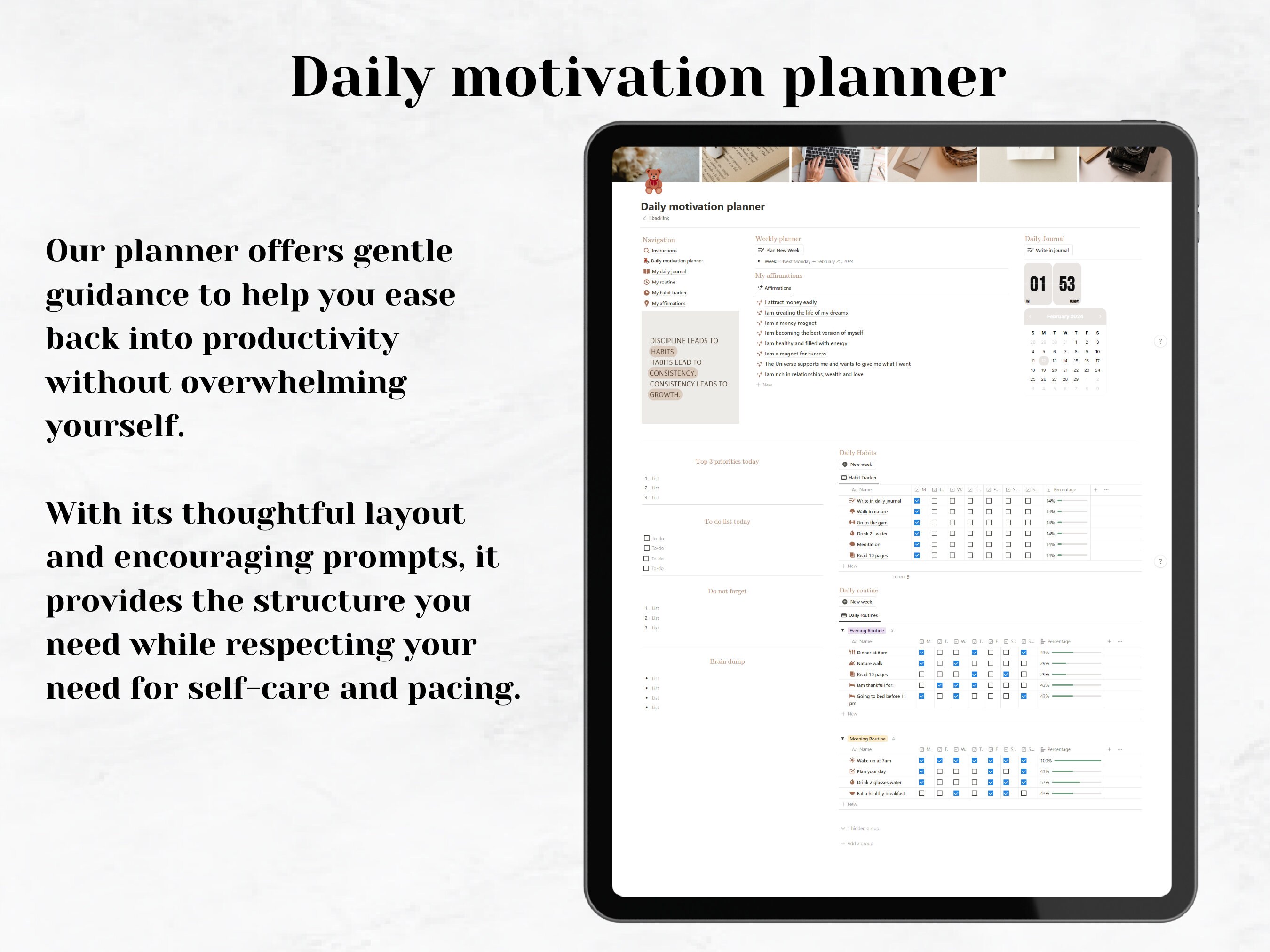 Daily Motivation Planner: Notion Template, Habit Tracker (digital ...