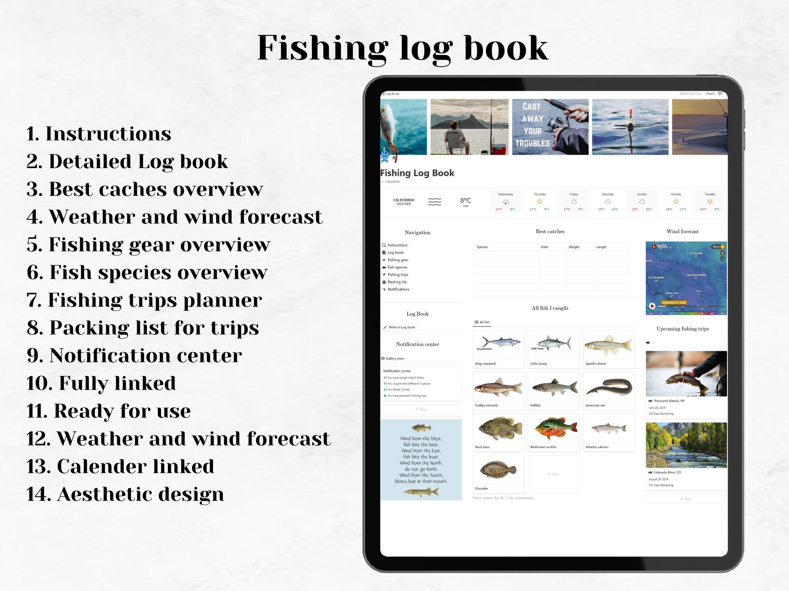 Fishing Logbook Notion Template, Digital Catch Log & Journal, Fishing ...