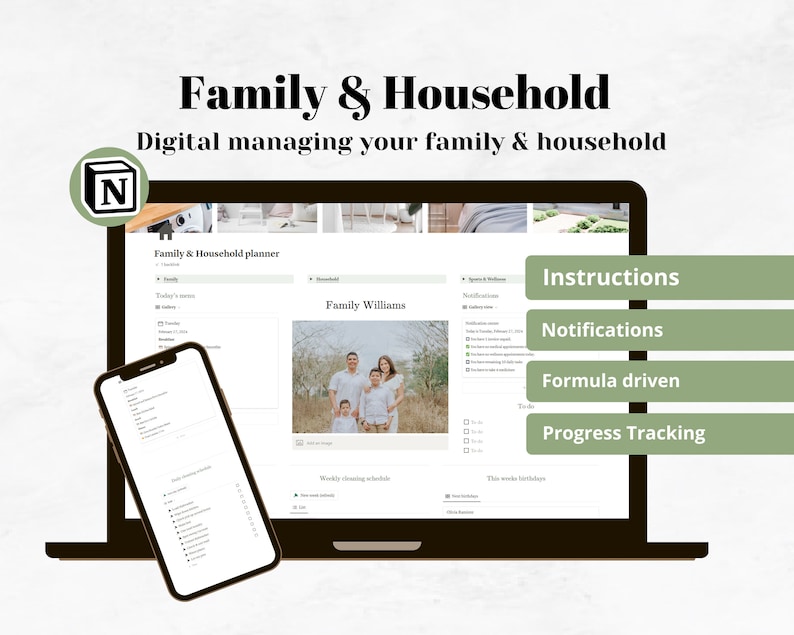 Family & Household Planner Notion Template: Home Management (digital ...