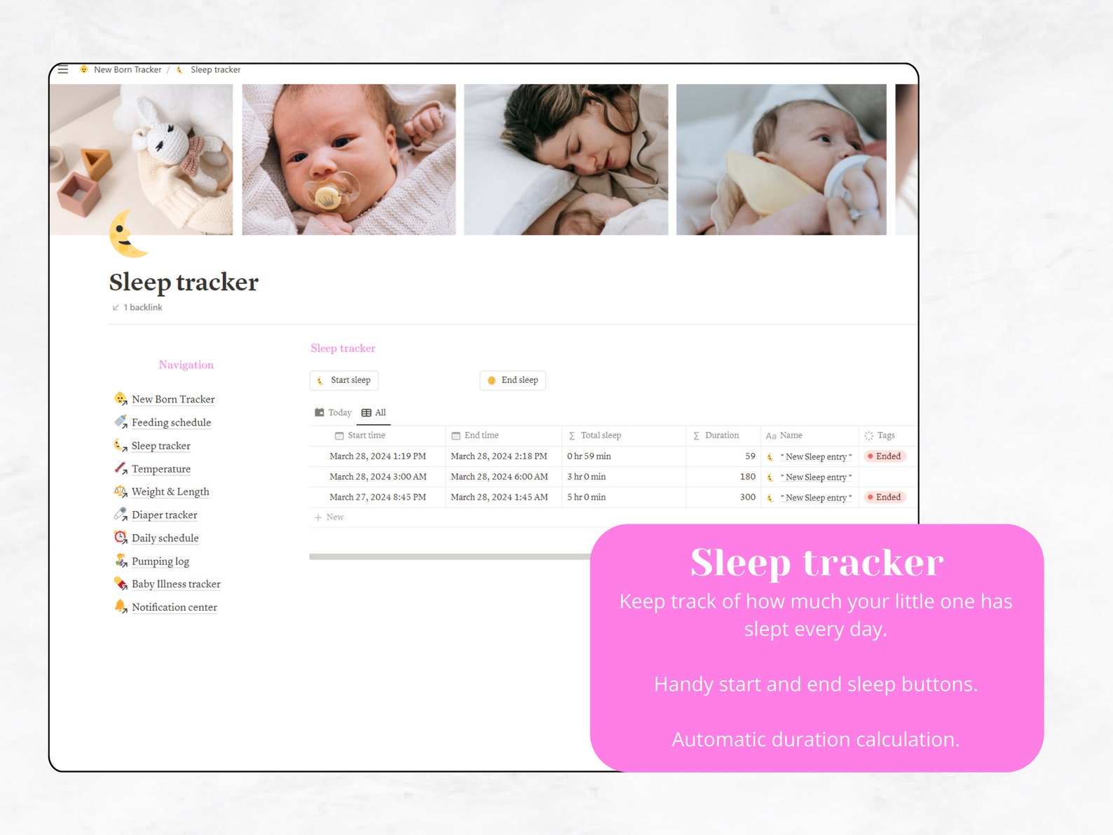Newborn Tracker & Baby Care Planner Notion Template, Daily Baby Log, Sleep Tracker, Feeding ...