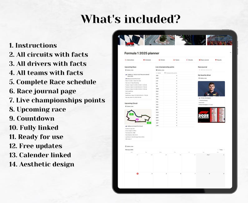 F1 2025 Planner Notion Template: Interactive Grand Prix Race Tracker ...