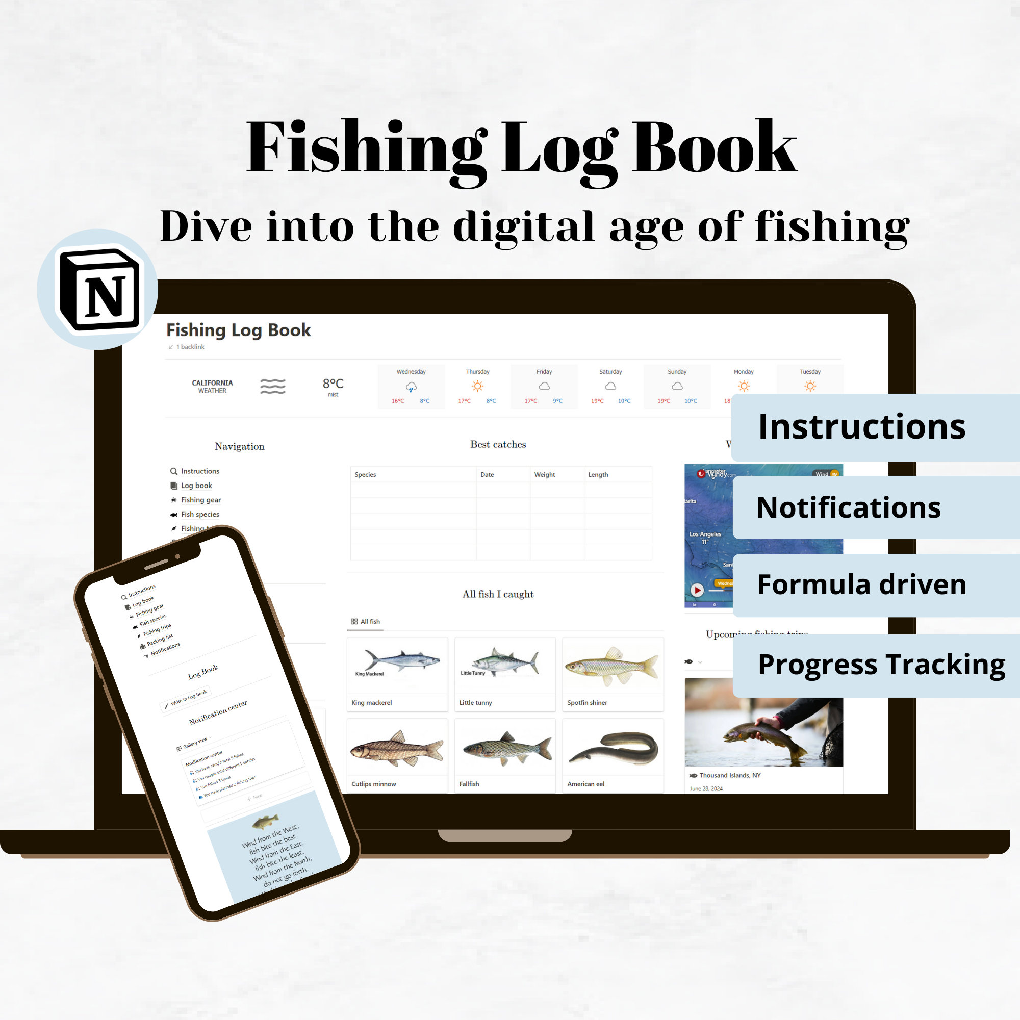 Fishing Logbook Notion Template, Digital Catch Log & Journal, Fishing ...