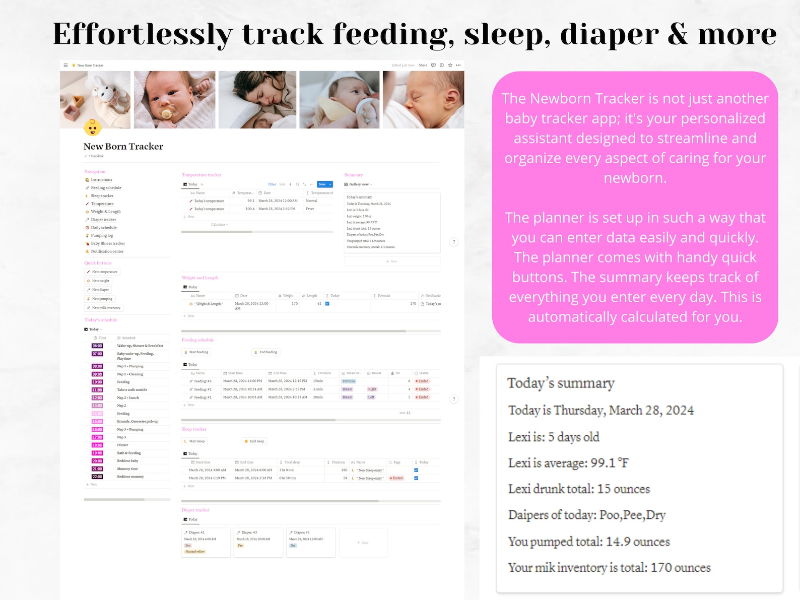 Newborn Tracker & Baby Care Planner Notion Template, Daily Baby Log, Sleep Tracker, Feeding ...