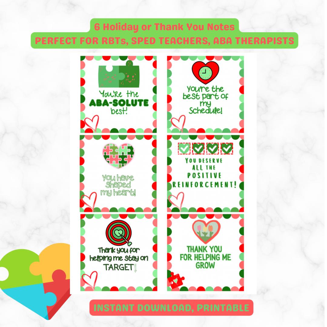Therapist Holiday Thank You Cards. Printable Tags for Special Ed ...