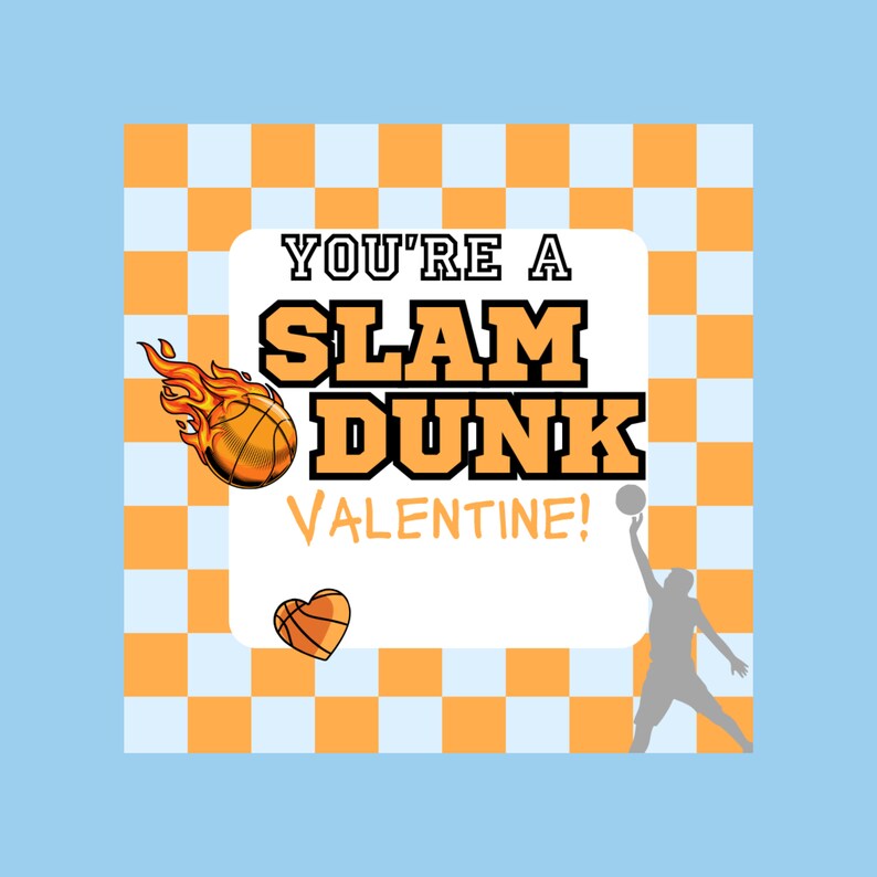 Valentine Card, Basketball Slam Dunk Class Valentine Tag Card, Instant ...