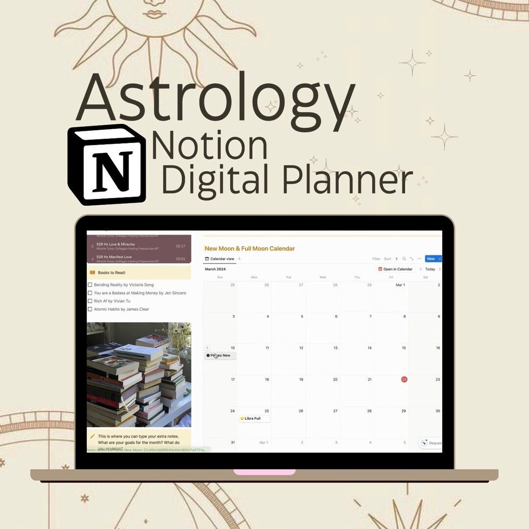 Notion Digital Planner Template for Manifestation (2024 Astrology Sun ...