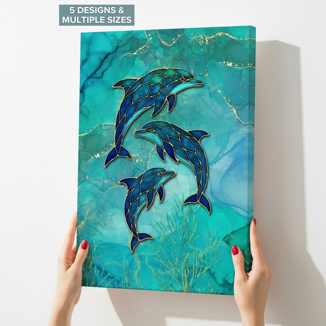 Dolphin Wall Art Canvas Print | Sea Life Decor Poster | Coastal Ocean ...