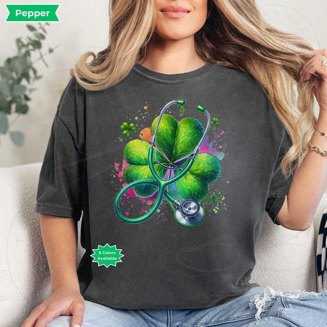 St Patricks Day Shamrock Stethoscope Comfort Colors ® T-shirt Gift ...