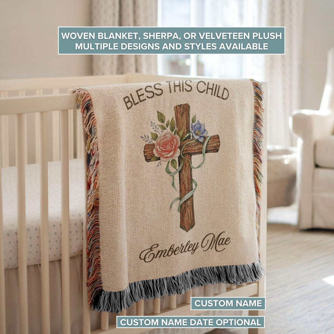 Personalized Baptism Blanket: Sage Ribbon Cross, Boho Nursery Decor - Etsy