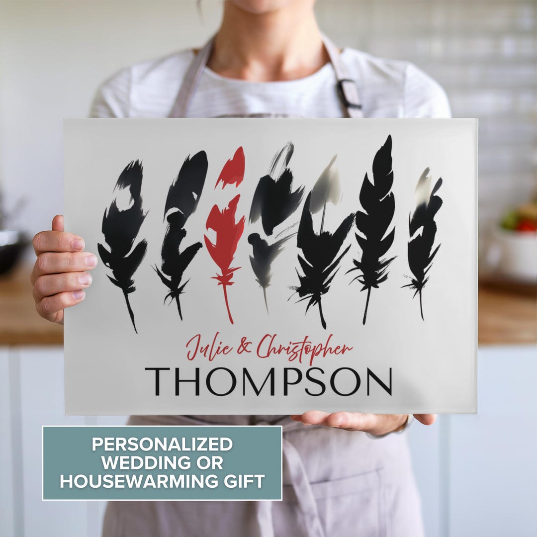 Personalized Glass Cutting Board | Custom Abstract Feathers Design ...