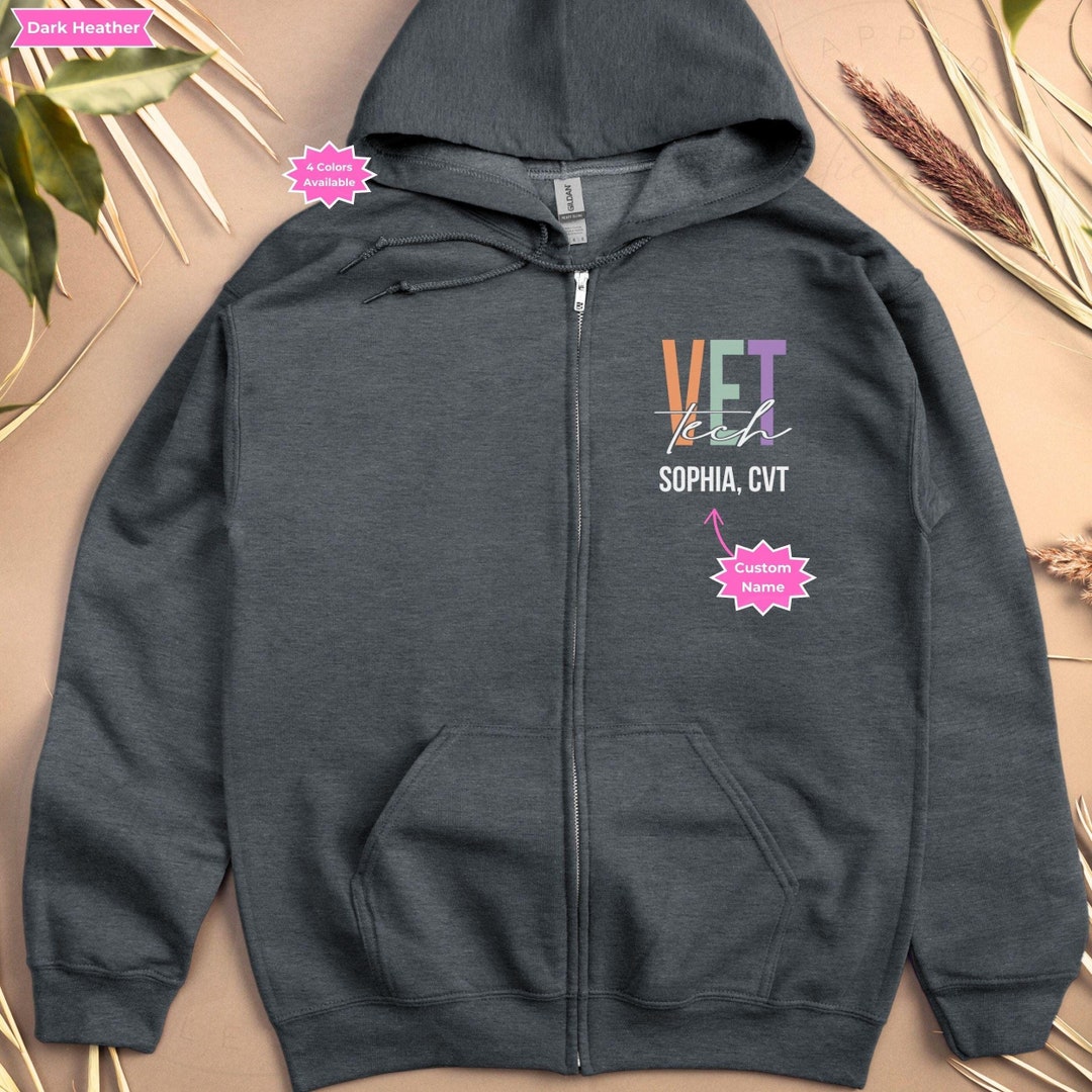 Personalized Vet Tech Full Zip Hoodie Jacket Gift, Oversize 3xl ...