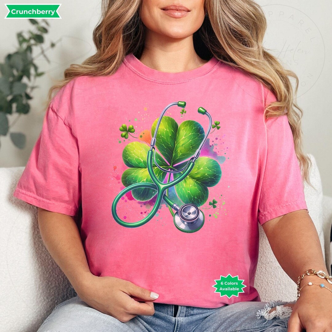 St Patricks Day Shamrock Stethoscope Comfort Colors ® T-shirt Gift ...