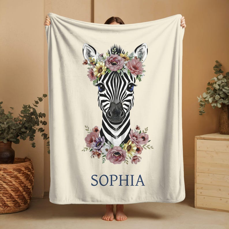 Baby Zebra Personalized Name Blanket | Jungle Safari Nursery Décor ...
