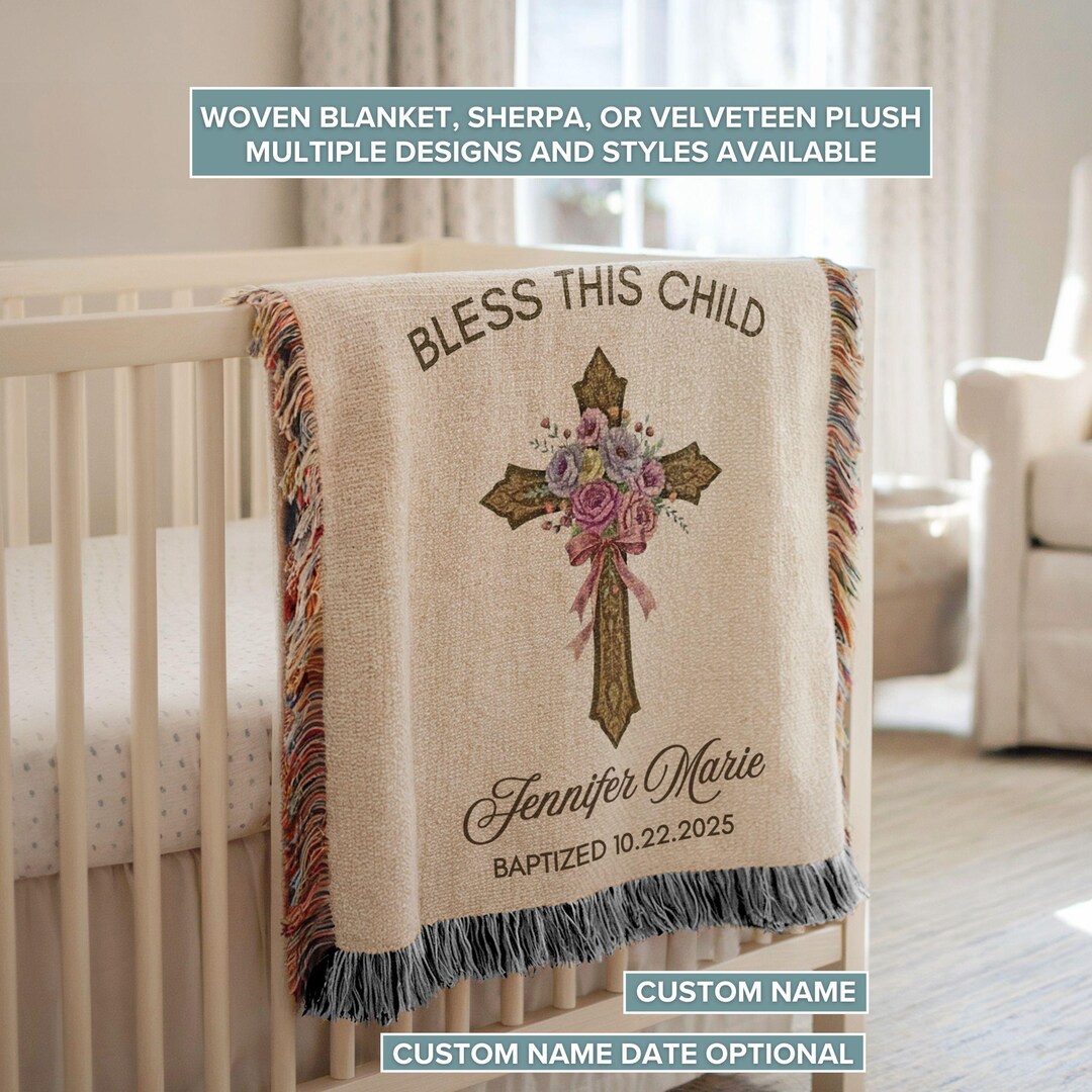 Floral Cross Baptism Blanket | Personalized “bless This Child” Baby ...