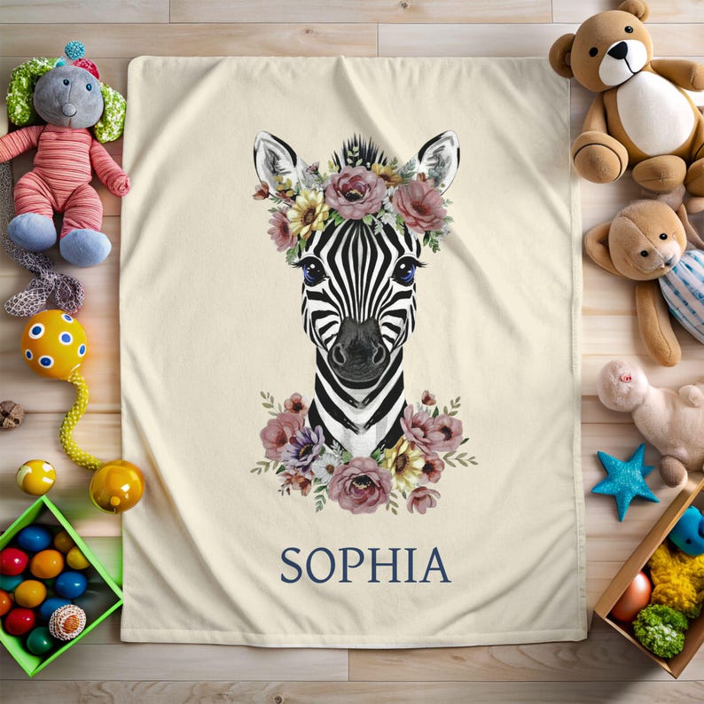 Baby Zebra Personalized Name Blanket | Jungle Safari Nursery Décor ...