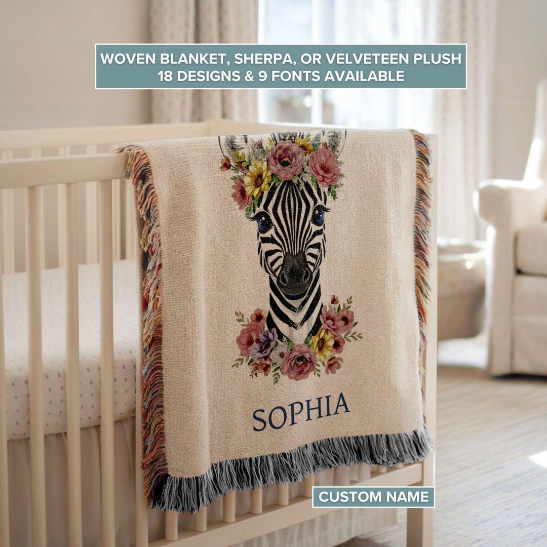 Baby Zebra Personalized Name Blanket | Jungle Safari Nursery Décor ...