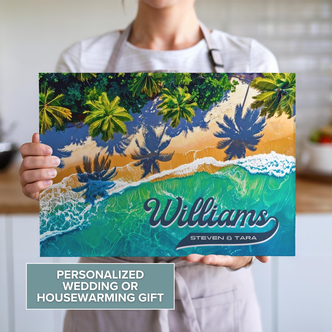 Personalized Tropical Beach Cutting Board | Custom Coastal Kitchen ...