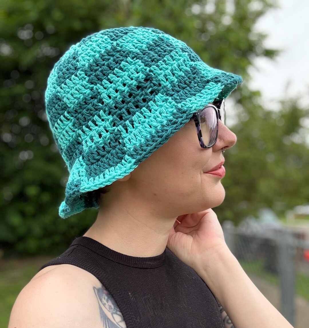 Bucket Hat Teal Blue Checkered 90s Style Bucket Hat Festive Sun ...