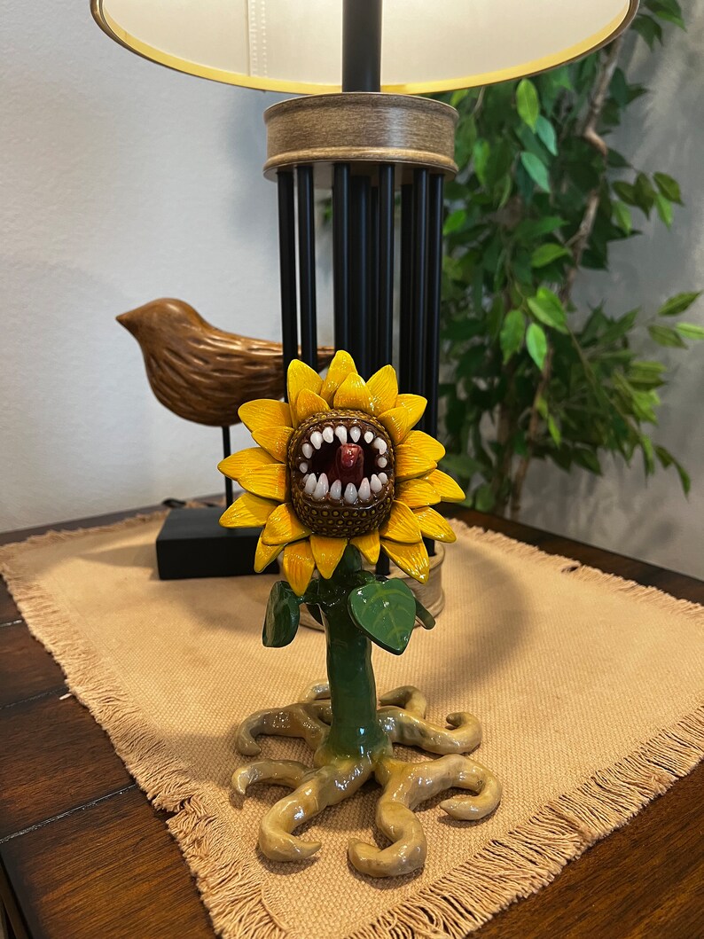 Handmade Clay Sunflower Sculpture, Monster Plant Figurine, Unique ...