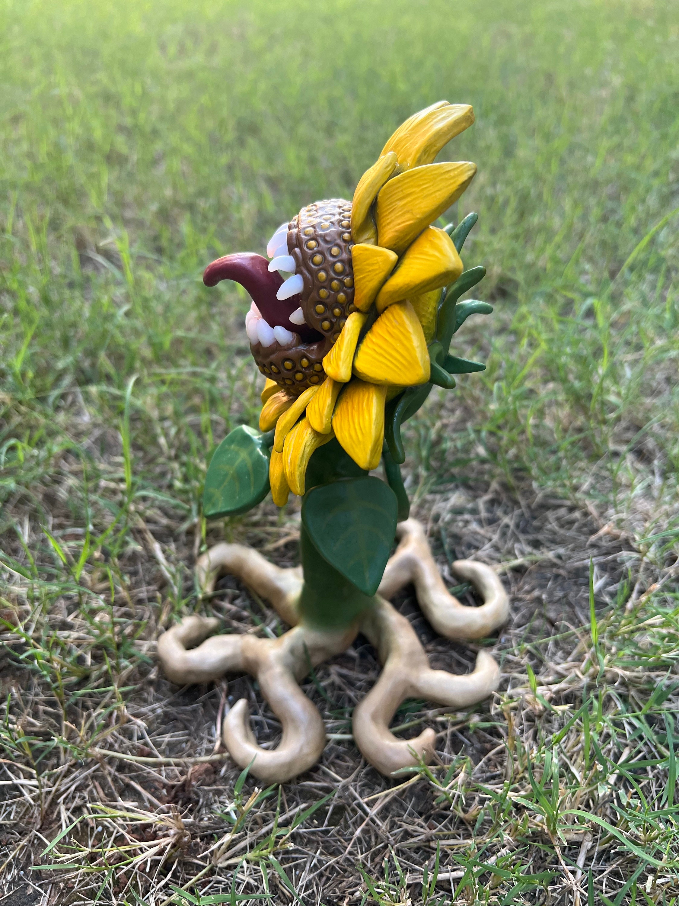 Handmade Clay Sunflower Sculpture, Monster Plant Figurine, Unique ...