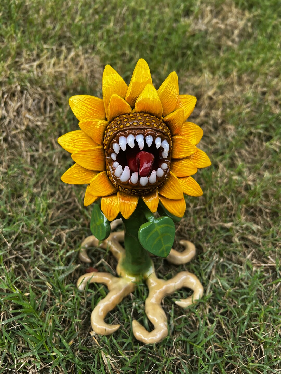 Handmade Clay Sunflower Sculpture, Monster Plant Figurine, Unique ...