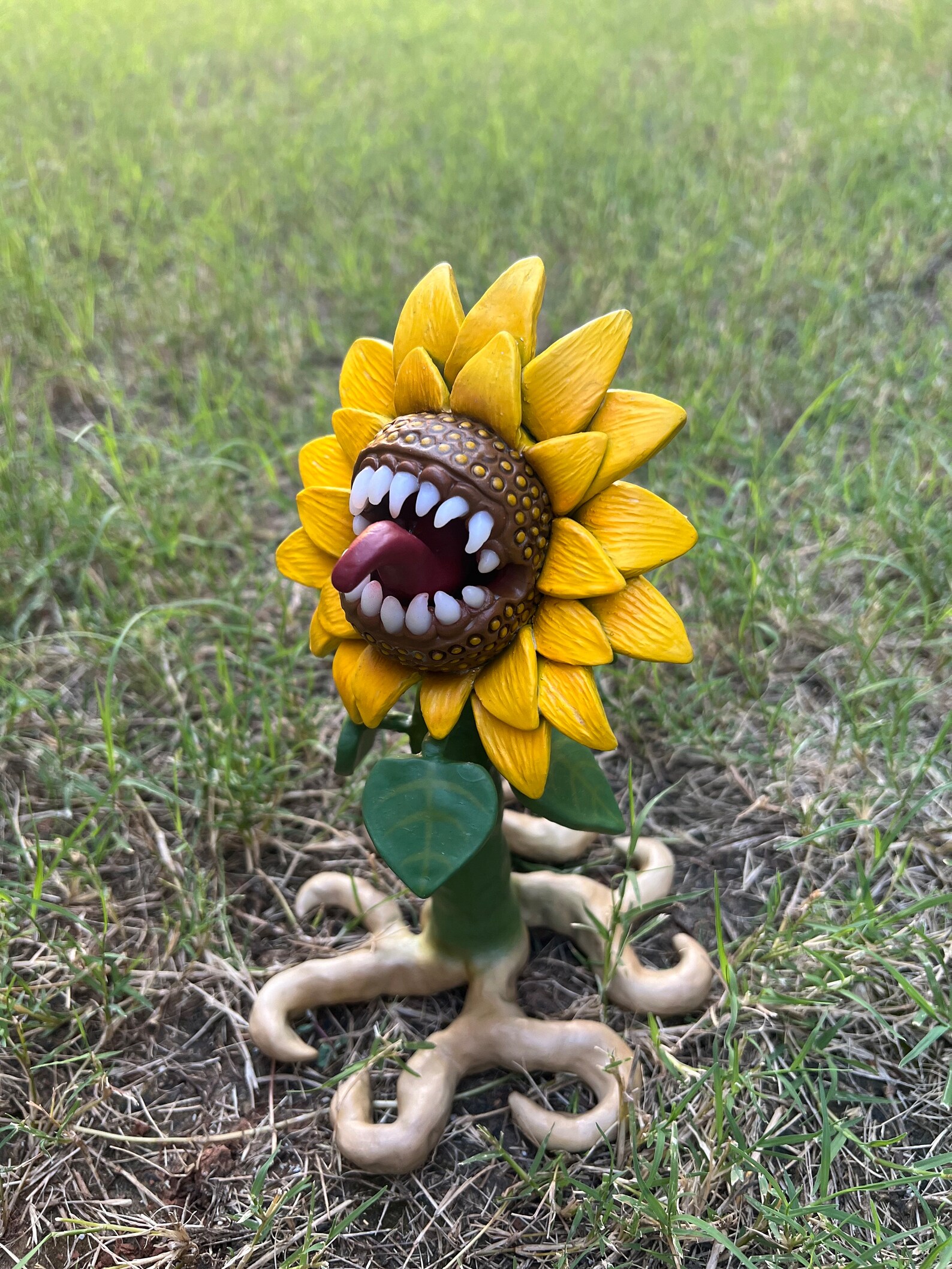 Handmade Clay Sunflower Sculpture, Monster Plant Figurine, Unique ...