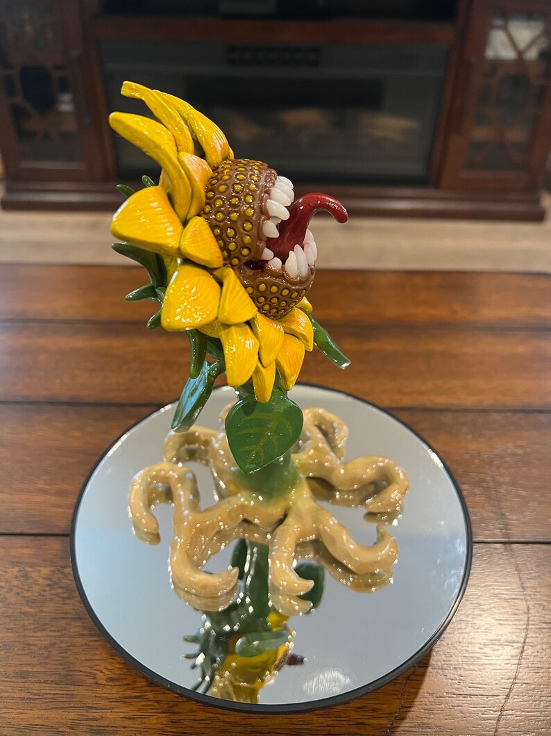 Handmade Clay Sunflower Sculpture, Monster Plant Figurine, Unique ...